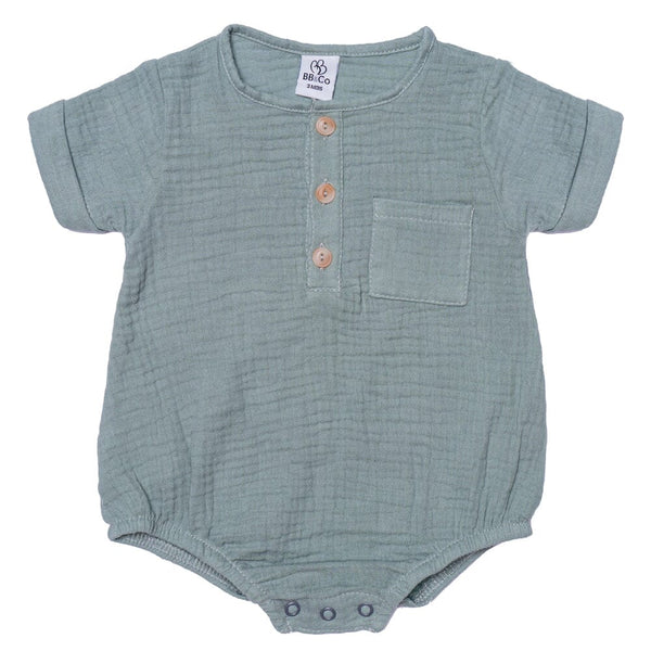 Barboteuse garçon MC vert de gris - BB&CO | Emilie & Compagnie